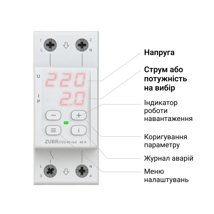 Реле напряжения с контролем тока CV2-63 red | ds-electronics.com.ua