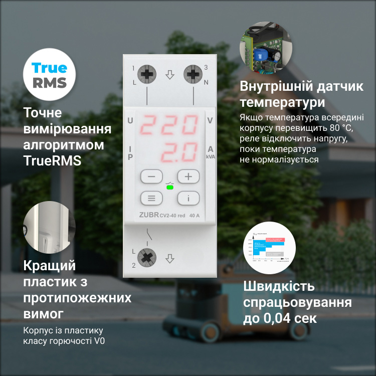 Реле напруги з контролем струму ZUBR CV2 red | ds-electronics.com.ua